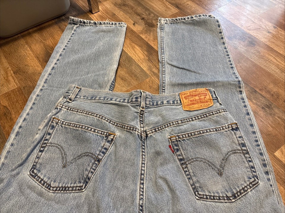 Levi's Jeans Mens 35x34 Light Blue 505 Denim Red Tab Regular Fit Five ...