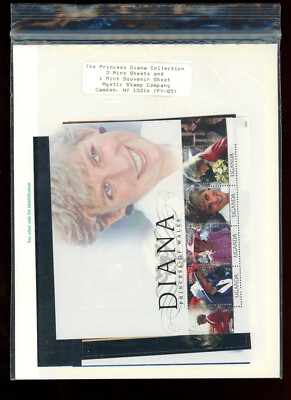 The Princess Diana Collection Mystic Stamp 3 mint sheets and 1 souvenir ...