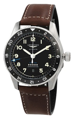 Longines Spirit Zulu Time Automatic GMT COSC Brown Leather Mens Watch ...