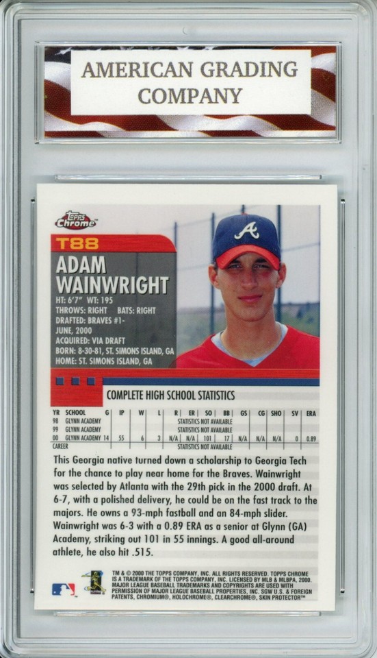 2000 Topps Chrome #T88 Adam Wainwright Rookie AGC 10 Gem Mint Team U.S ...