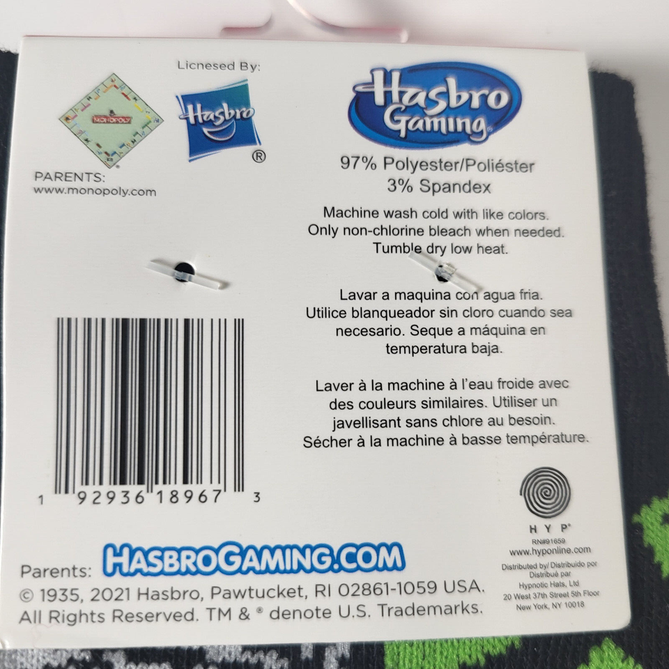 Monopoly Mens 6-12 Crew Socks 2 Pack Pair Hasbro Gaming Novelty NEW NIP ...