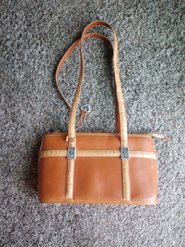 Brighton Shoulder Handbag Vintage Russet Brown Leather Croc Trim | eBay