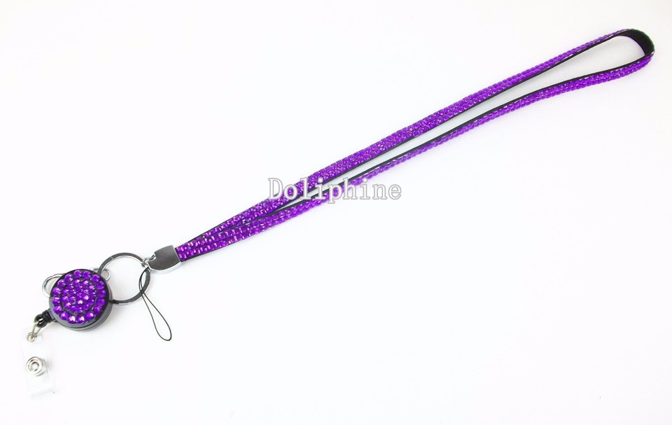 Multi Color Bling Rhinestone Lanyard with Retractable Reel for ID Badge ...