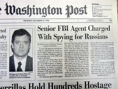 1996 WASHINGTON POST newspaper FBI AGENT EARL EDWIN PITTS ARRESTED as ...