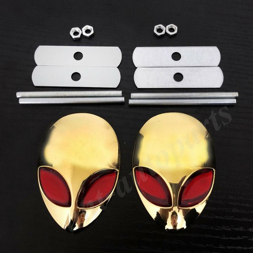 2x Big Golden Metal Alienware Alien Head UFO Car Grile Emblem Badge ...
