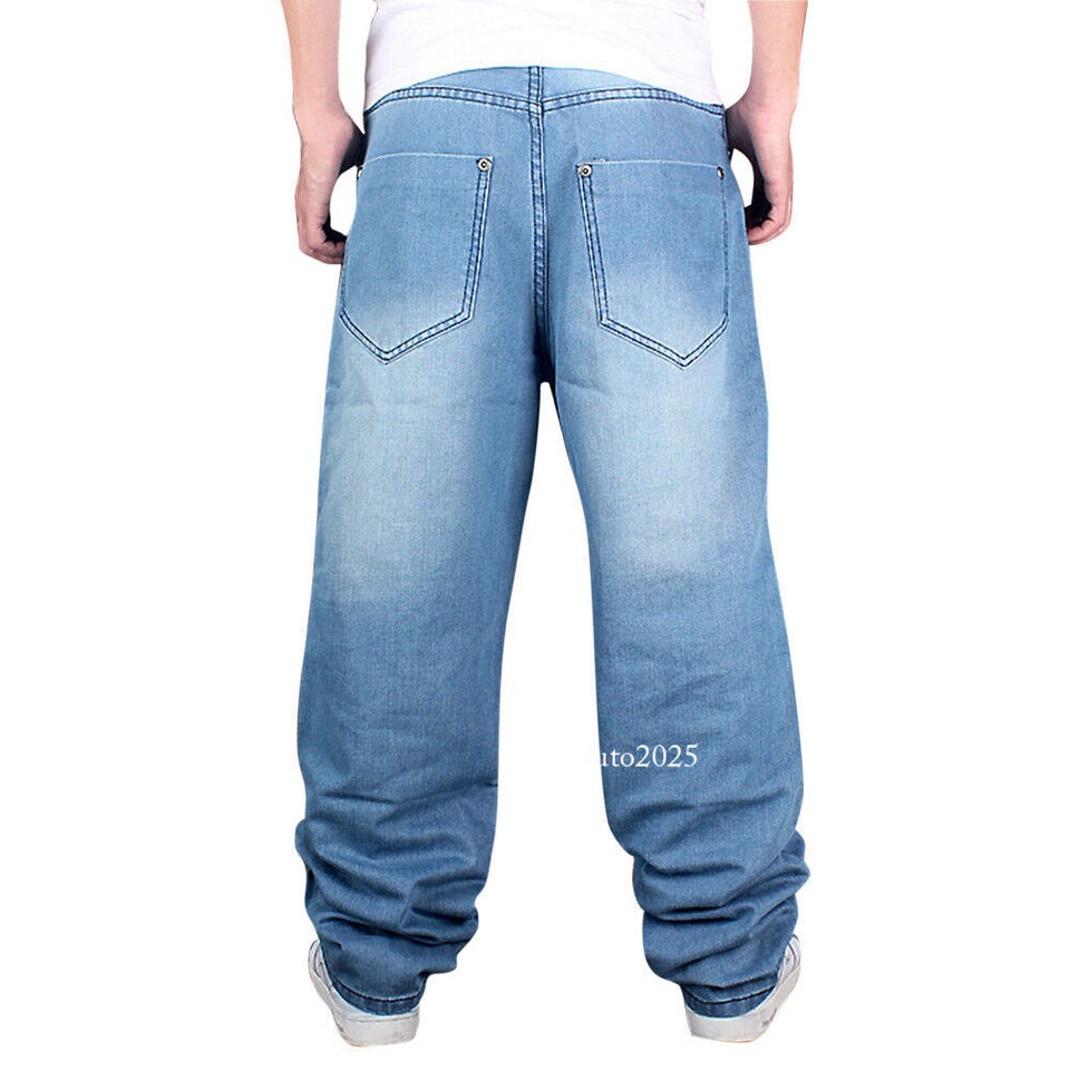 Men's Hip-Hop Rap Jeans Baggy Loose Denim Skateboard Pants Streetwear ...