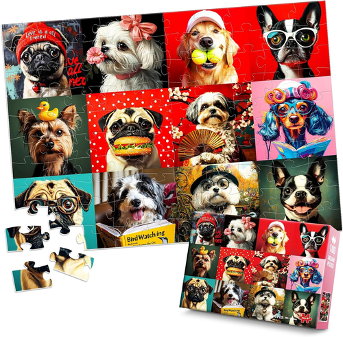 100 Piece Puzzles Multicolor Fun Dogs, Large Piece Jigsaw Puzzle for ...