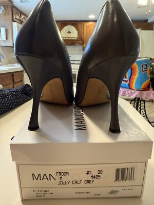 manolo blahnik size 40.5 gray leather heels With Original Shoe Box And ...