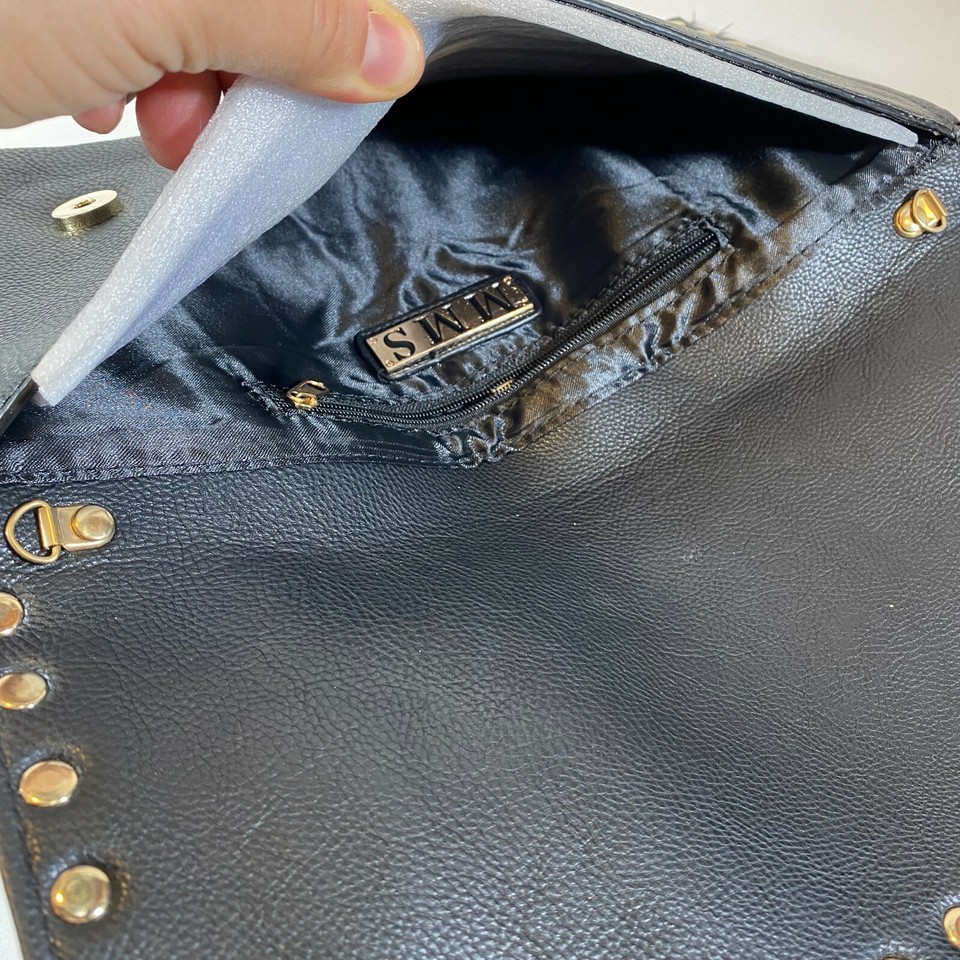 MMS Design Studio Gold Studded Black Faux Leather Purse / Clutch | eBay