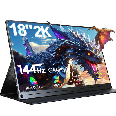 2K 18" USB C 144HZ Screen Display Portable Monitor 1600p HDR W/ Stand ...