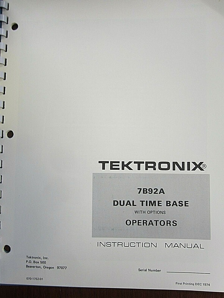 Tektronix 7B92A Dual Time Base W/Opts Operators Instruction Manual 070 ...