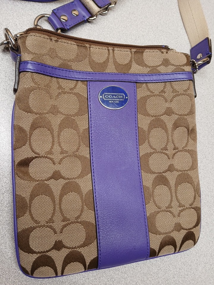 Coach Legacy Signature Stripe Swingpack Crossbody Bag Khaki Brown ...