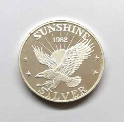 1982 Sunshine Silver Commemorative 1 Oz .999 Silver Proof Round ...