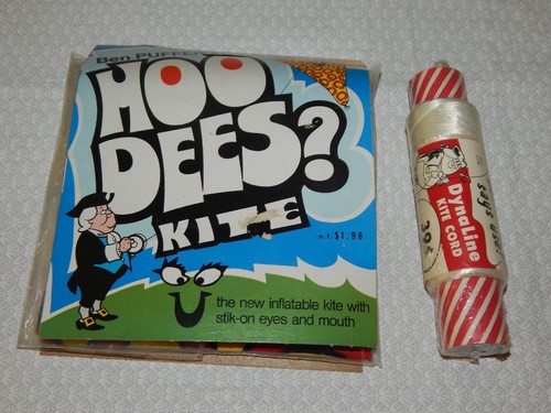 Vintage Ben Puffer's Hoo Dees Inflatable Kite w/ 500 ft. Dynalite Kite ...