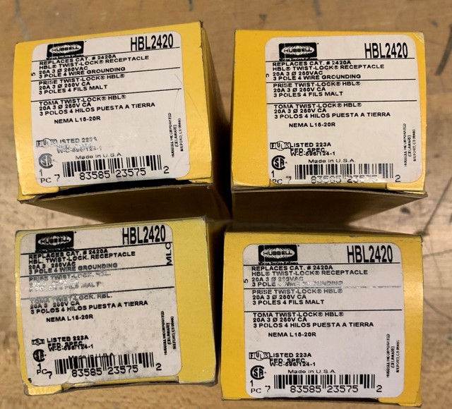 Hubbell Twist Lock 20a 250 VAC 3 Poles Receptacle HBL2420 for sale ...