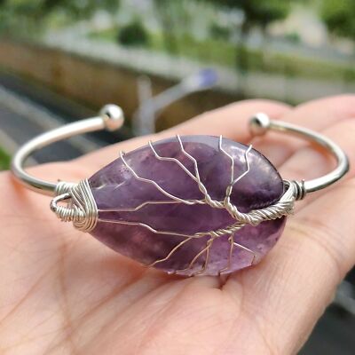 Amethyst Gems Stone Water-drop bangle bracelet Reiki Healing Balancing ...