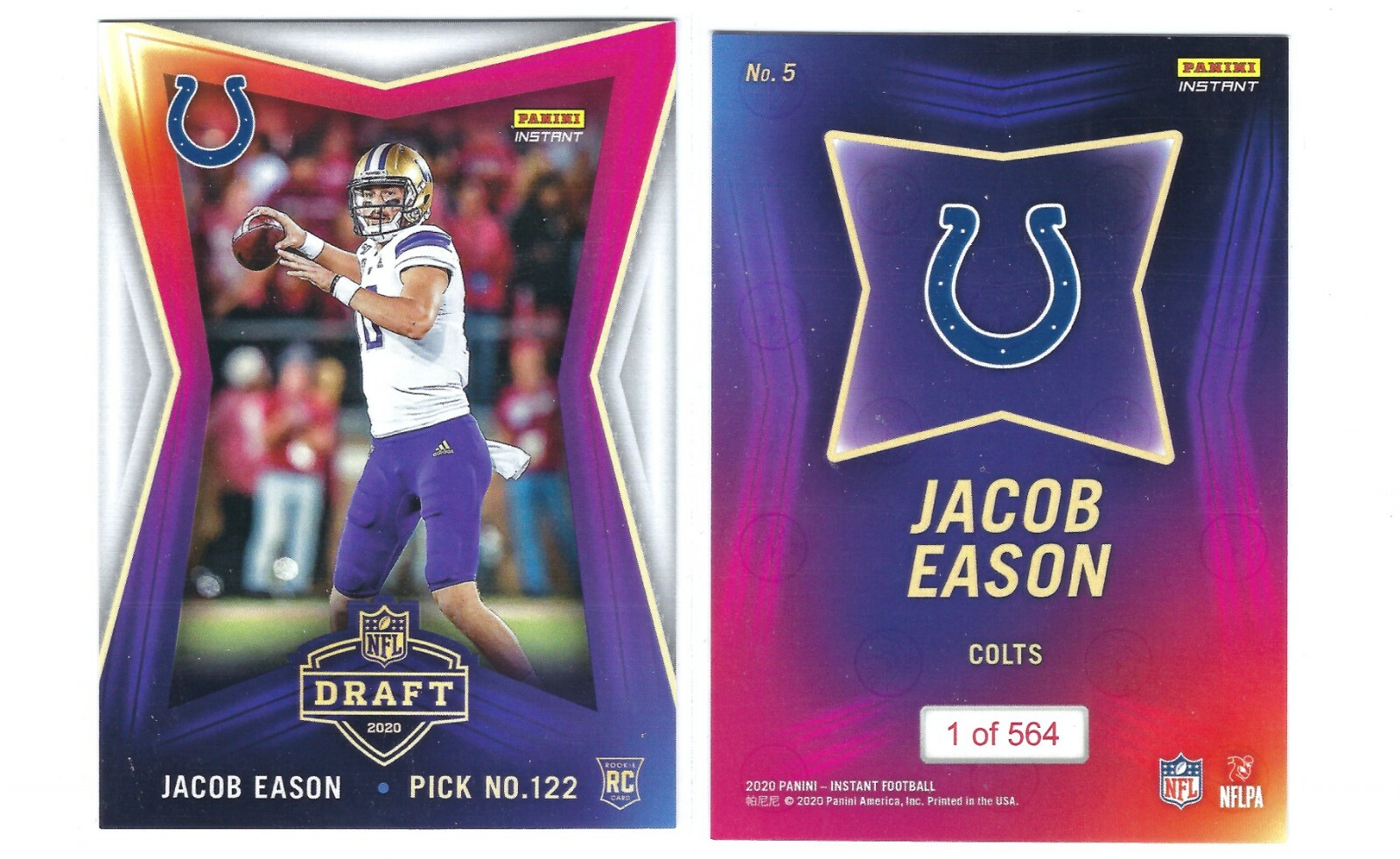 2020 Panini Instant NFL Draft Night RC JACOB EASON ROOKIE Card Colts SP ...
