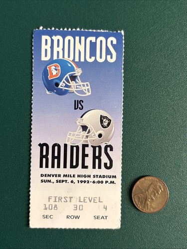 ELWAY 27th 4th Qtr comeback 1992 RAIDERS BRONCOS ticket stub DICKERSON ...