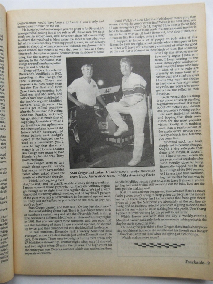 1991 Trackside Wall Stadium Nov 15-28 Tony Siscone vs Gil Hearne Don ...