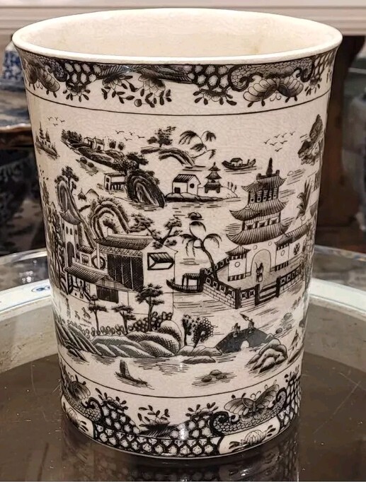 Porcelain Trash Can/Wastebasket -Black Willow -10" H | eBay