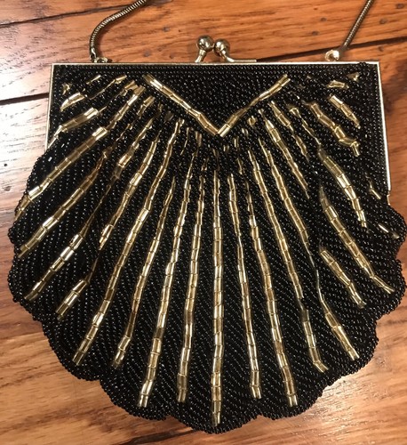 VIntage MAGID Black & Gold Beaded Shell Purse with Chain | eBay