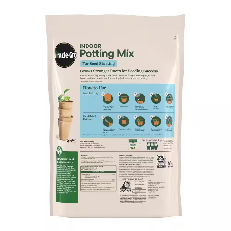 Indoor Potting Mix for Seed Starting 8 Qt. Soil for Vegetable, Flower ...