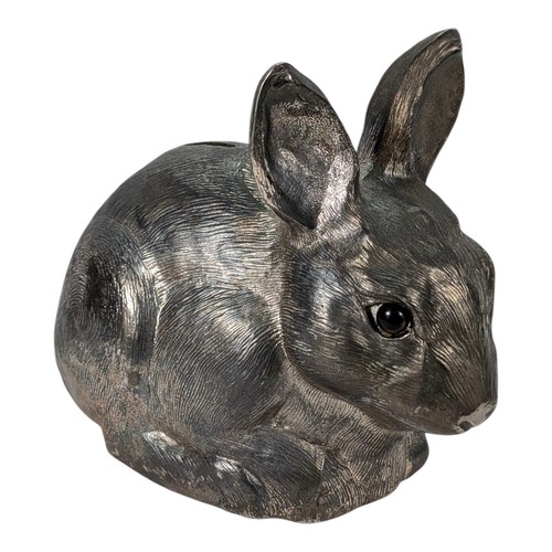 Vintage Silver Tone Bunny Rabbit Coin Bank Figurine Novelty Decor Cute ...