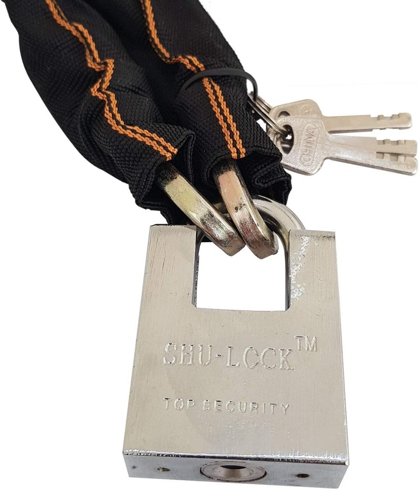 HEAVY DUTY STRONG MOTORCYCLE MOTORBIKE BIKE SECURITY CHAIN AND PADLOCK ...