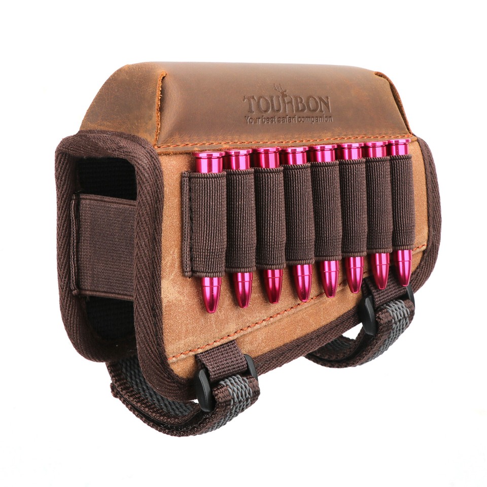 TOURBON Canvas Leather 30-06 Ammo Holder Shooting Rifle Cheek Rest Comb ...