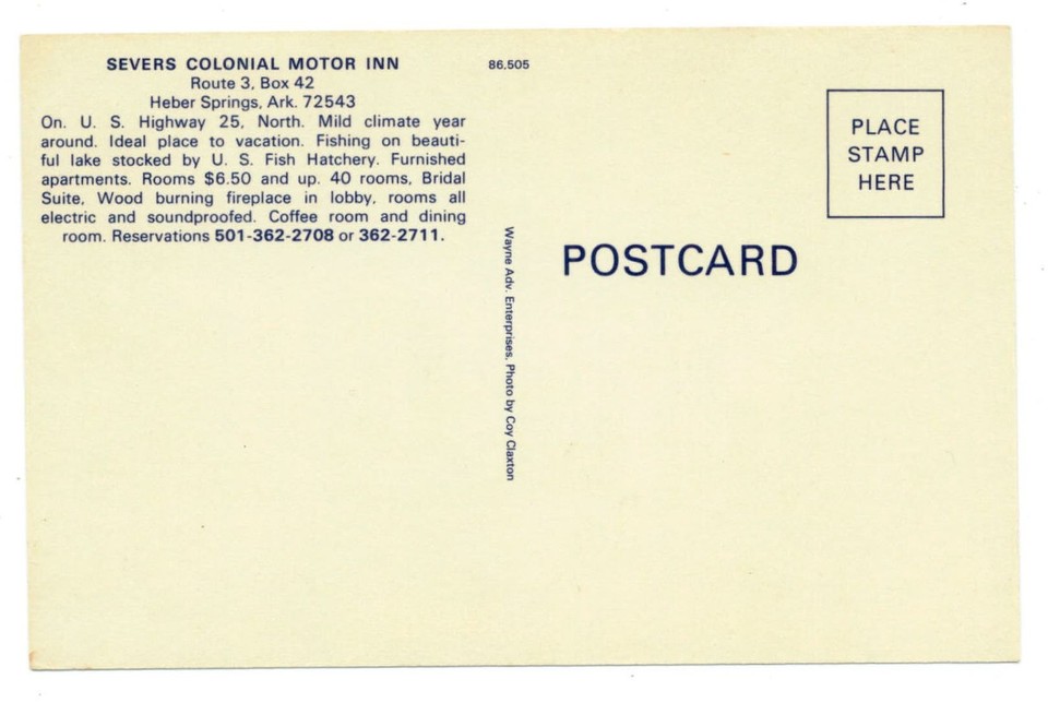 Heber Springs Arkansas Severs Colonial Motor Inn cars scarce vintage ...