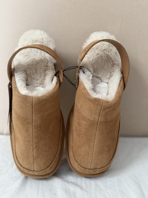 Joyspun Women's Brown Suede Clog Slippers Size 8 Faux Fur Lined | eBay