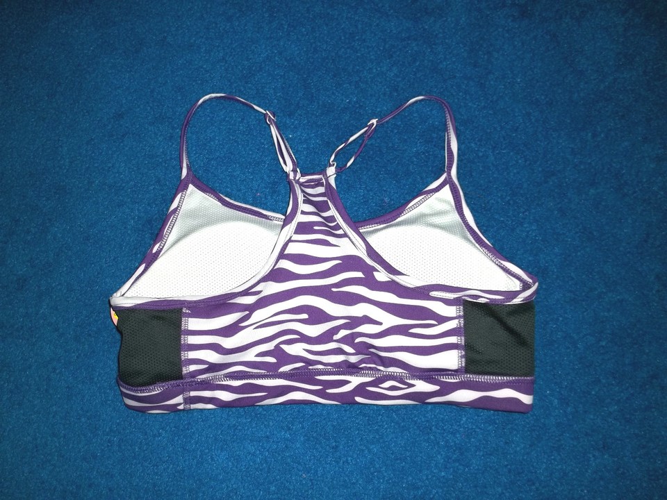 PURPLE WHITE ANIMAL PRINT REMOVABLE PADS SPORT BRA 38C 38D TOP SIZE ...