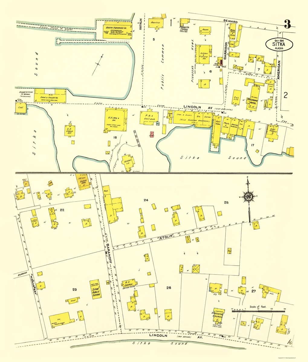 Old Map Of Sitka Alaska Flat Top Mountain (Sitka City And Borough,