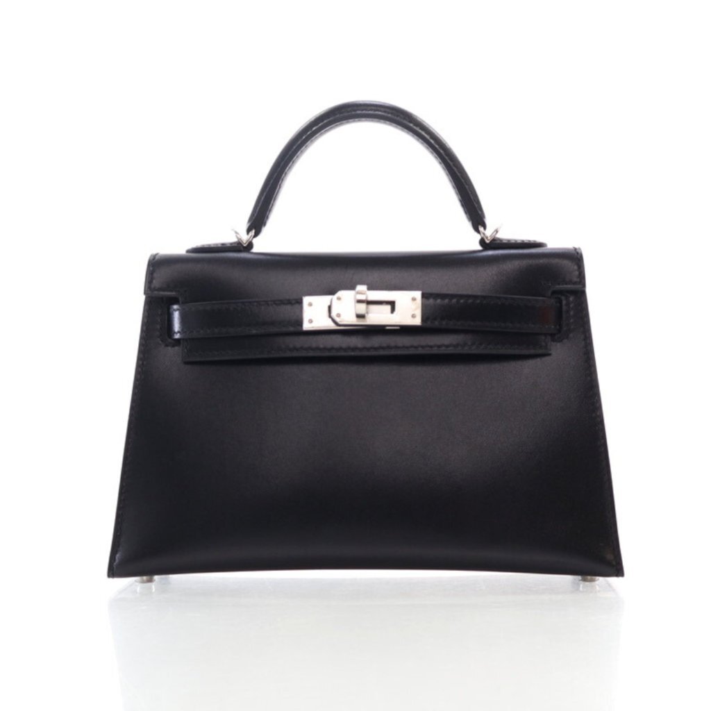Hermes Mini Kelly Black Box Calf Palladium Women's Bag - Gem