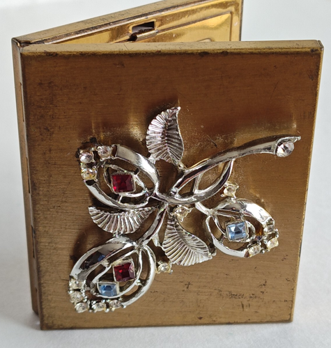 Vintage Makeup Compact Case. Gold toned Flower with Rhinestones | eBay