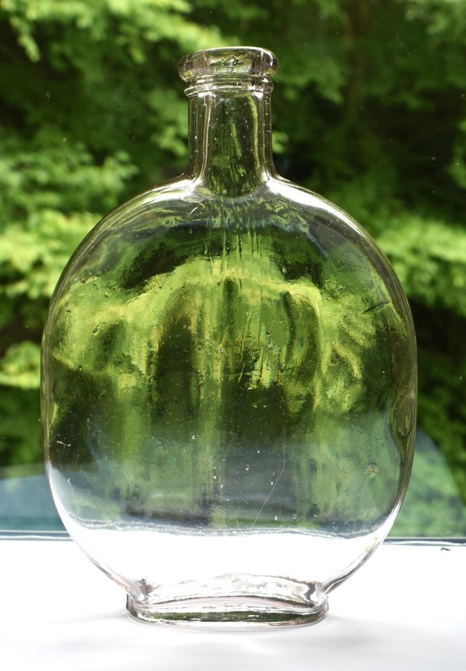 ANTIQUE PUMPKIN SEED FLASK BOTTLE CLEAR Light Tint NICE CONDITION 12 oz ...