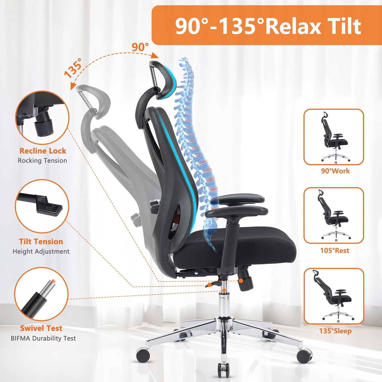 Ergonomic Desk Computer Chair Home Office Adjustable Chair Armrest Tall ...
