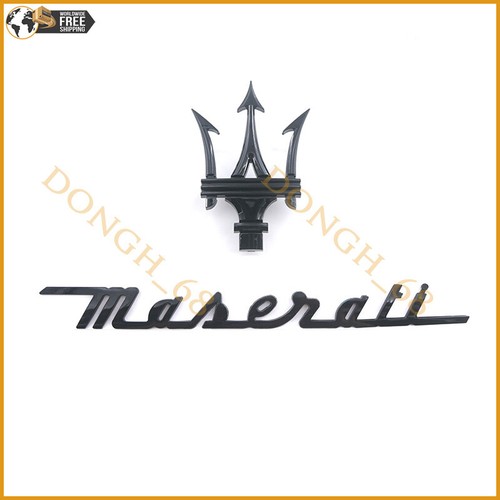 Gloss Black Maserati letter ＆ Front Grille Emblem Badge Set For ...