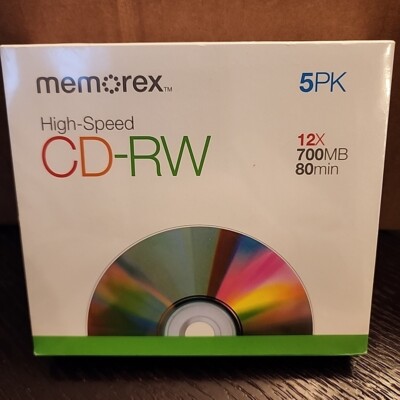 NEW Memorex High Speed Blank CD-RW 5 PACK 12x 700MB/Mo 80 Min. SEALED ...