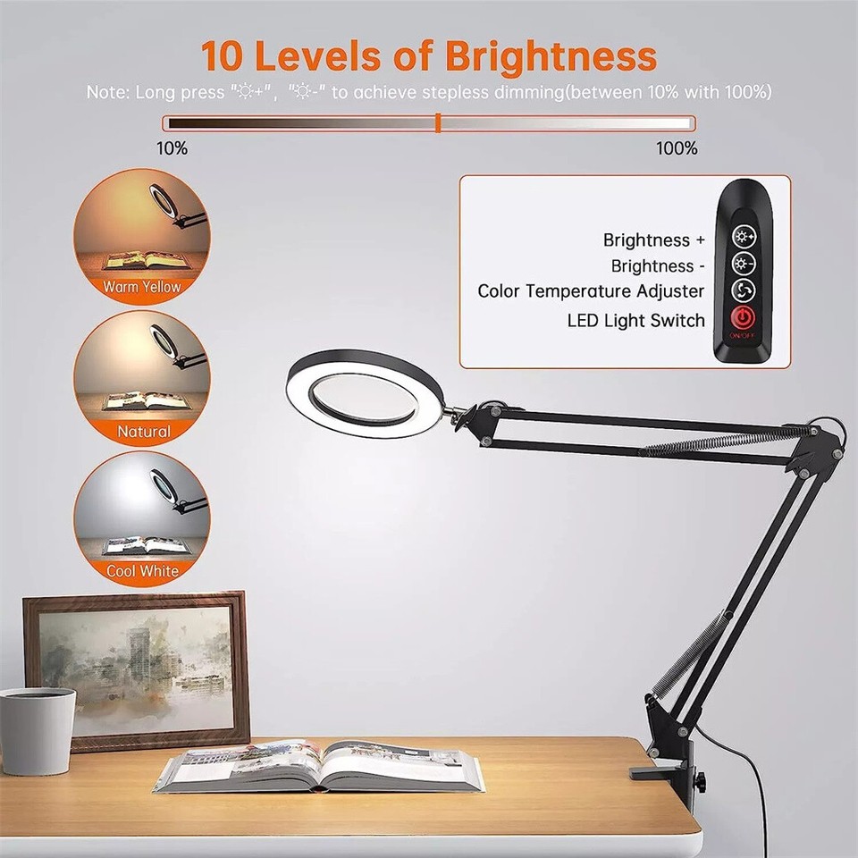 USB Magnifying Glass with LED Light 10X Magnifier Crafts Reading Desk ...