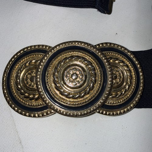 Vintage Nani Lewis XXL Elastic Waistband Blue Large Gold Statement Belt ...
