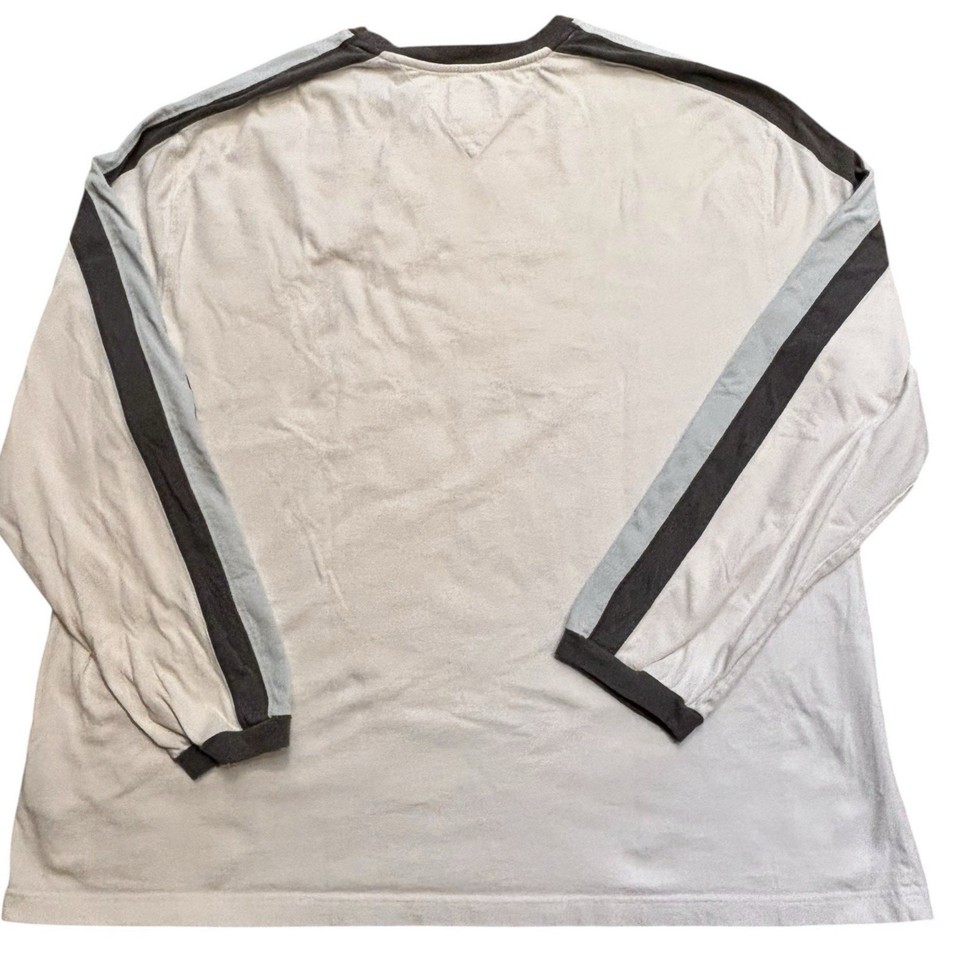 Vtg Y2K Tommy Hilfiger Denim Red Label White LS Tee Blue Gray Stripes ...