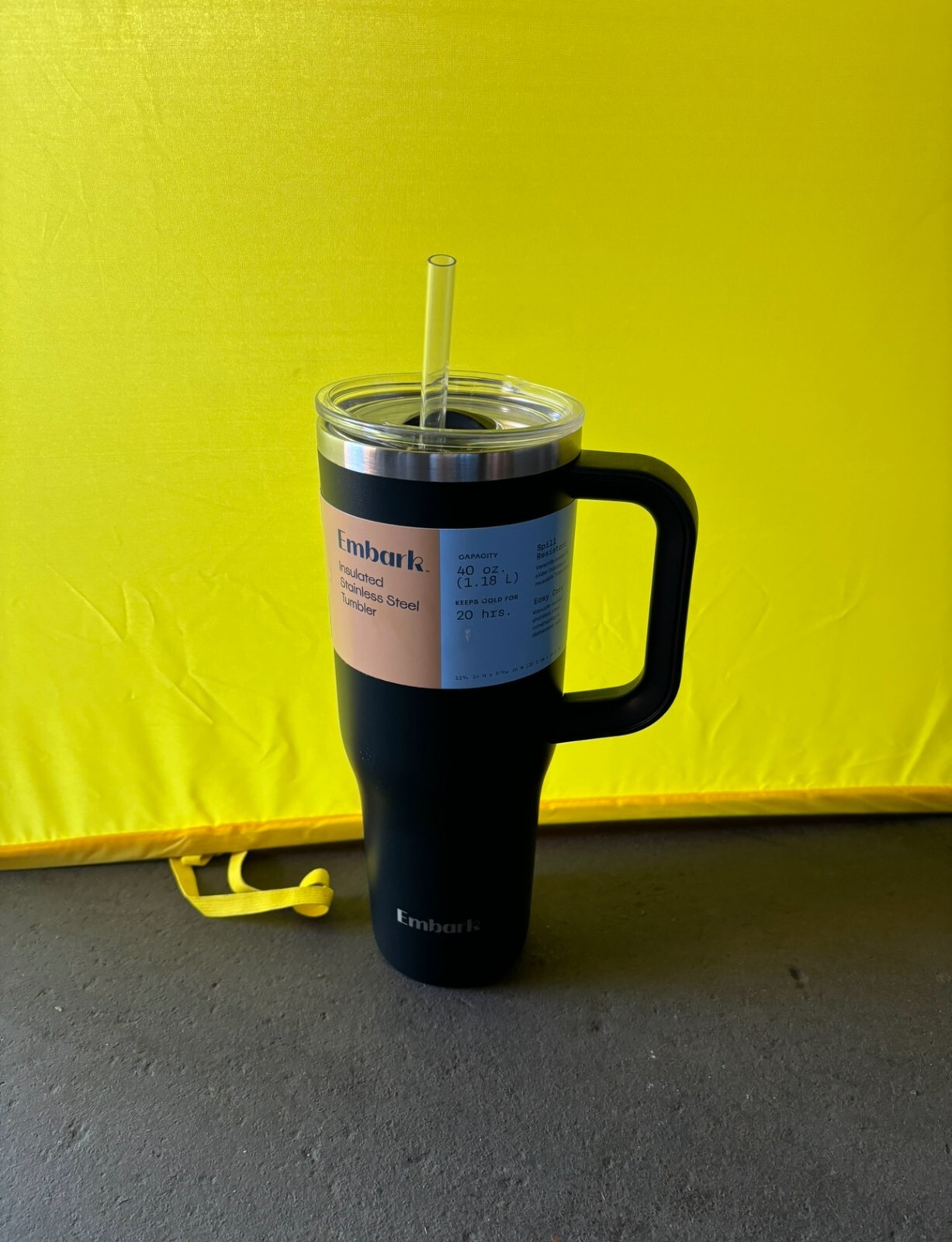 Embark 40oz Insulated Stainless Steel Straw Tumbler Black. 12-3/4” Tall ...