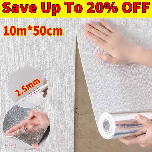 10M Thicken Self Adhesive Thermal Insulation Wallpaper Linen Plain Wall ...