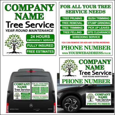 4x MAGNETIC SIGNS for Van, Tree Service Decal PERSONALISED sign for car ...