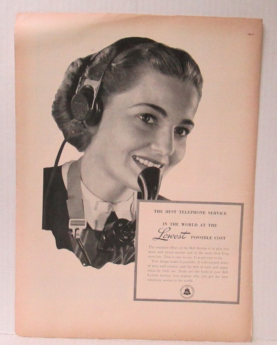 1938 YOUNG WOMAN OPERATOR BELL TELEPHONE Vintage 1930's 10"X14 ...