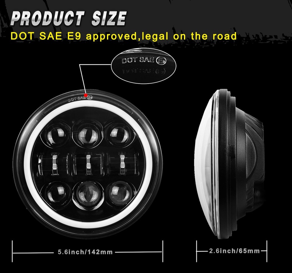 4PCS 5 3/4" 5.75 LED Headlights HI/LO DRL Sealed Beam Halo Ring Lamp ...