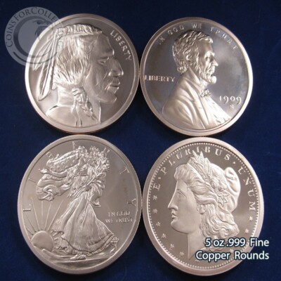 "5oz Rounds Set of 4" GIANT Copper Rounds 5 oz .999 READ for designs 20 ...