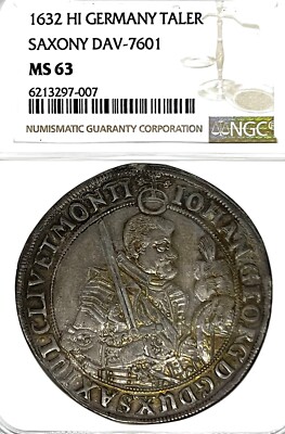 German States Saxony 1632 Taler Coin NGC MS 63 F.STG/STG Thaler UNC ...