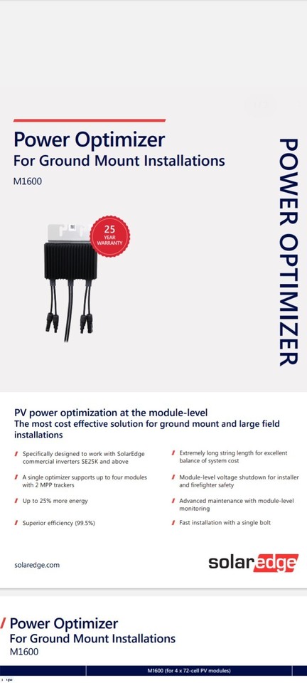Box Of 10 Solaredge optimizer M1600 Solar DC/DC Power Converter New 4 ...